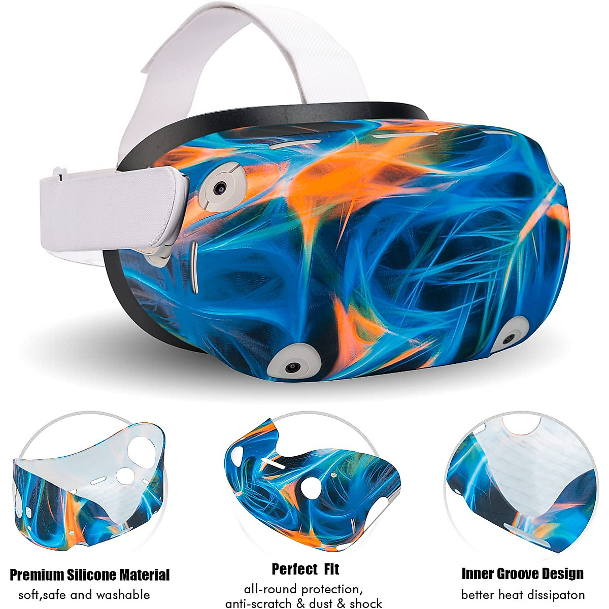 Compatible with Oculus Quest 2 Accessories, Silicone Face Cover, VR Shell Cover,Touch Controller Grip Cover,Protective Lens Cover,Disposable Eye Cover (Aurora)