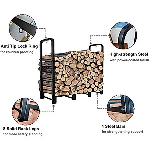 Artibear Firewood Rack Stand 4ft With Log Holder Cover For Outdoor Indoor Fireplace Wood Pile Storage Stacker Organzier
