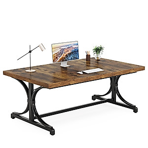 Tribesigns 62.4-Inch Executive Desk, Rectangle Office Computer Desk with Thick Wooden Tabletop and Metal Frame, Study Writing Table Workstation for Home Office, Rustic Brown & Black