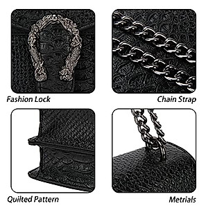 Crossbody Shoulder Square Purse For Women - Fashion Embossed Snake-Print Leather Handbag Metal Chain satchel Tote Bag