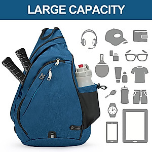 INOXTO Sling Bag, Multipurpose Crossbody Shoulder Bag for Men and Women, Chest Bag Crossbody Daypack for Hiking, Pickleball Bag with Water Bottle Holder for Tennis, Pickleball Racket (Black)