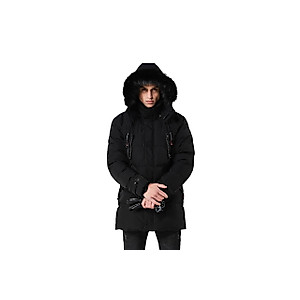 WEEN CHARM Men's Warm Parka Ski Jacket Water Resistant Puffer Jacket Long Winter Coat with Detachable Hood Faux-Fur Trim