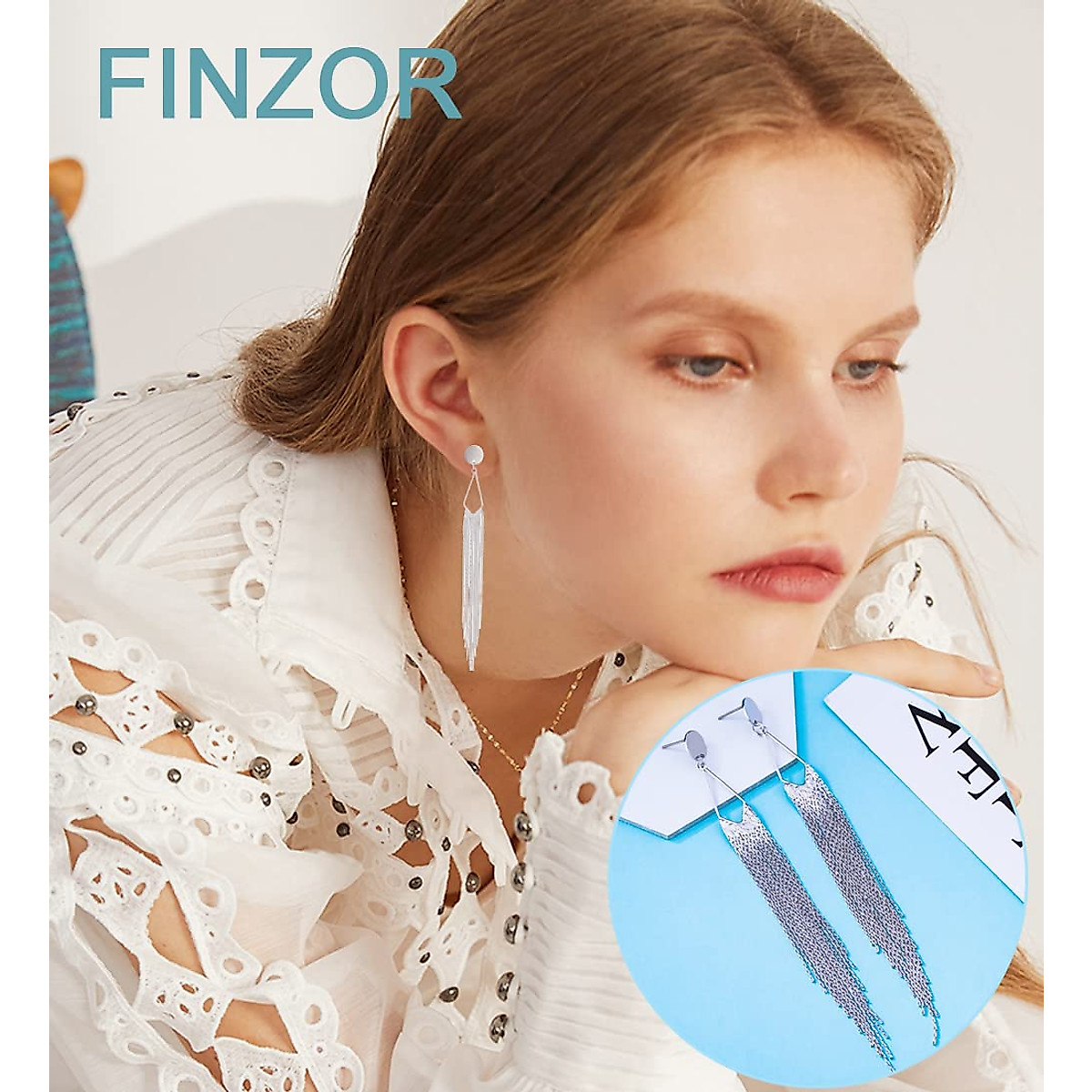 FINZOR 6 Pairs Long Tassel Dangle Drop Earrings for Women Punk Sleek Metal Chain Earrings Wedding Bridesmaid Jewelry（Silver）