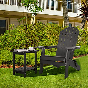 Meluvici Double Adirondack Side Table Weather Resistant, Outdoor Rectangular End Table for Adirondack Chair, Black with Wood Grain