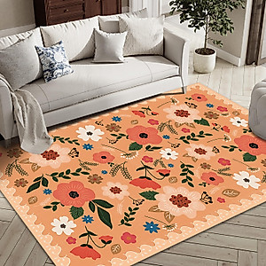 Area Rugs for Living Room Machine Washable Floral Rugs for Bedroom Carpet Rugs Non Slip Stain Resistant Entryway Rug Low-Pile Throw Rug for ‎Dining Room Office Children's Room