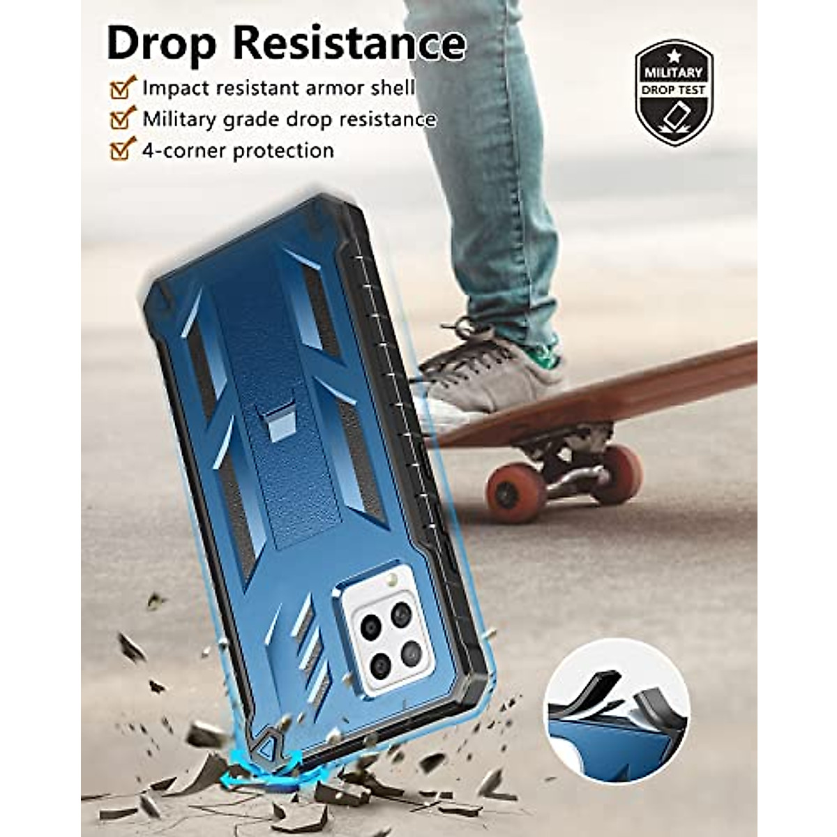 SOiOS for Samsung Galaxy A42-5G Case: TPU Soft Shockproof Protection | Hard Armor Design Shell - Heavy Duty Military Grade Drop Proof Durable Cell Phone Protective Cover with Kickstand for A42 Blue