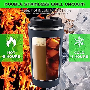 IWANGDS Leak Proof Travel Coffee Mug, Reusable Coffee Cup with Lid, Insulated Coffee Mug with Brush, Stainless Steel Vacuum Tumbler, Keep Hot & Cold, 13oz Mini Thermos with Cat Paw Pattern(Blue*1)