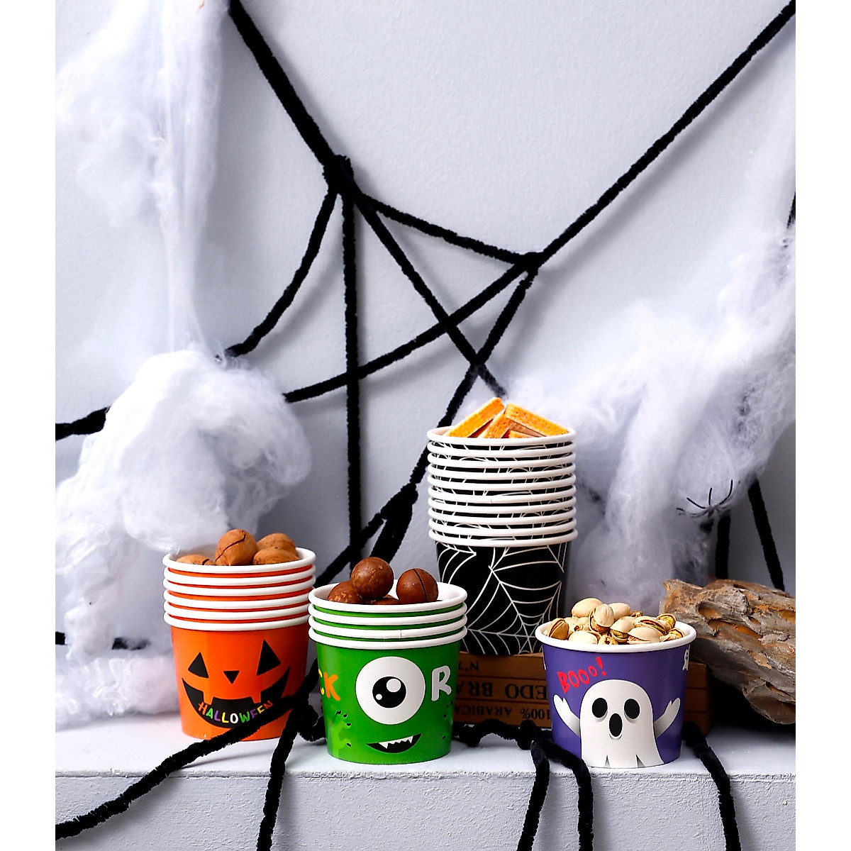 Winoo Design Halloween Treat Cups Disposable - 40 PK - 8oz Ice Cream Paper Cups Party Cups for Halloween Party Supplies Halloween Decoration Decor Tableware