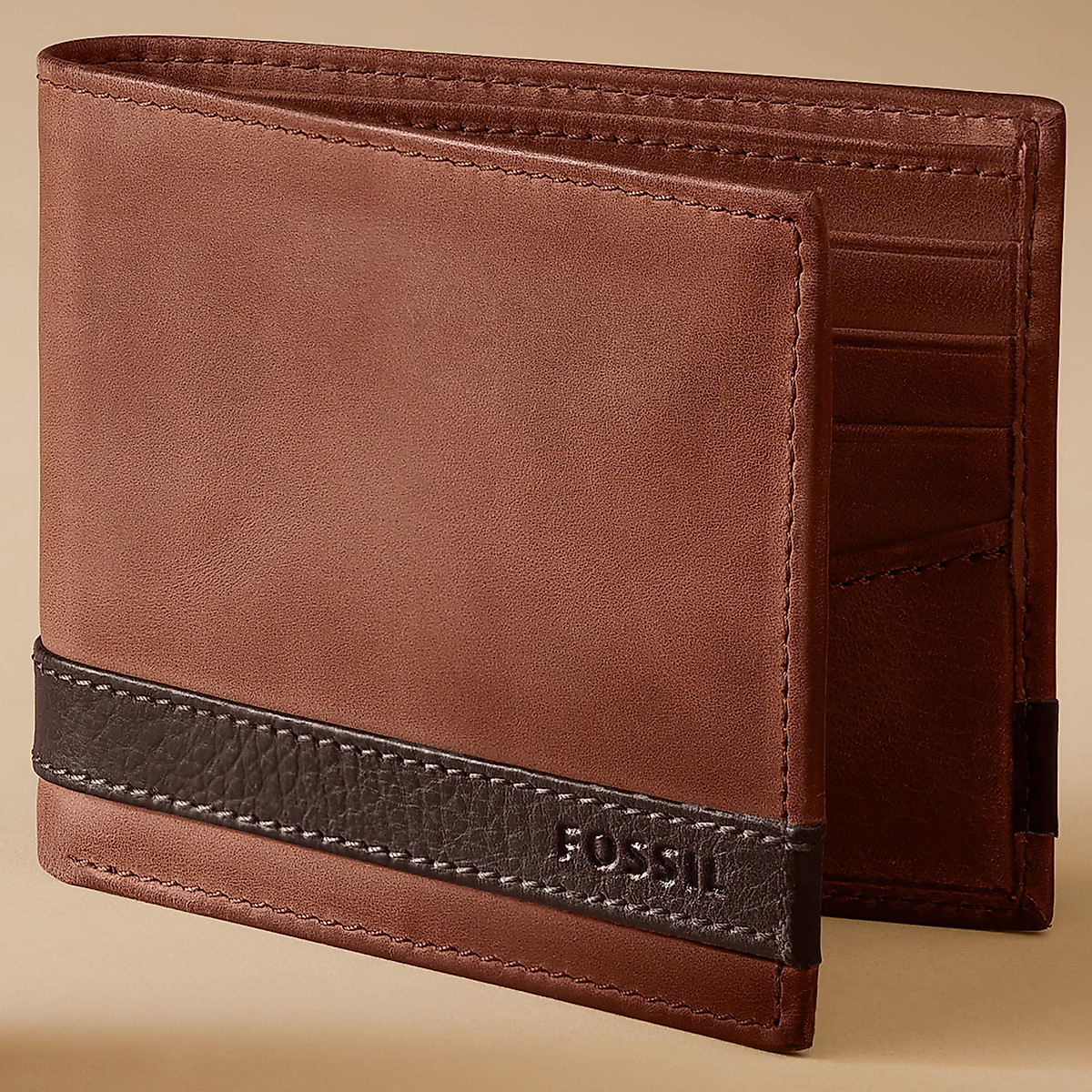 Fossil Men's Quinn Leather Bifold with Flip ID Wallet, Brown, (Model: ML3644200)