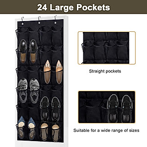 Bofoho Over the Door Shoe Organizer - Mesh Door Shoe Organizer with 24 Pockets and Hooks for Space Saving, Shoe Organizer Door Hanger for Shoes, Hanging Shoe Organizer (Black)