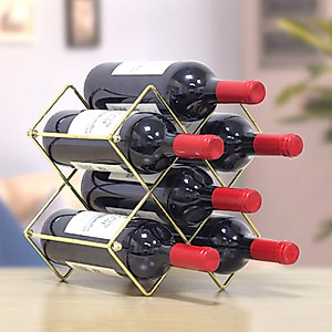 Yimerlen Tabletop Wine Rack, Geometric Countertop Wine Holder, Metal, Capacity - 6 Bottle (Gold)