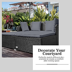 Tangkula Patio Rattan Daybed, Patiojoy Outdoor Sunbed with Spacious Seat, Upholstered Cushion & High-Resilience Sponge, Wicker Patio Sofa Set with Extra Pillows for Poolside, Porch, Backyard (Grey)