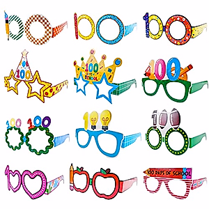 RFM4S 100th Day of School Glasses 36 PCS 100 Days of School Paper Glasses for Kids Colorful 100 Days of School Decorations Photo Booth Props 100 Days of School Celebration Party Favors