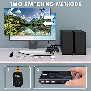 TCNEWCL HDMI KVM Switch, 4K@60Hz KVM Switch for 2 Computers Share 1 Monitor and 3 USB Devices Keyboard Mouse Printer, Included 2 HDMI Cables and 2 USB Cables