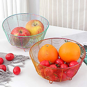 QIBOORUN Fruit Basket Bowl Stainless Steel Fruit Storage Basket Wire Bowl for kitchen with Bread Vegetables , Sleek Design With Sturdy Steel Construction -Rainbow