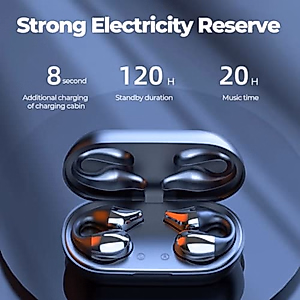 Wireless Ear Clip Bone Conduction Headphones,Wireless Earbuds with Earhooks,HiFi Stereo Surround,with LED Power Display for Gym Running Sports, Outdoor Activities (Black)