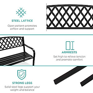 Best Choice Products 50" Patio Garden Bench Park Yard Outdoor Furniture Steel Frame Porch Chair Seat