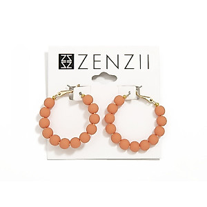 ZENZII Beaded Hoop Fashion Earrings Bohemian Circle Round Bead Earrings Chic Dangle Earrings for Women (White)
