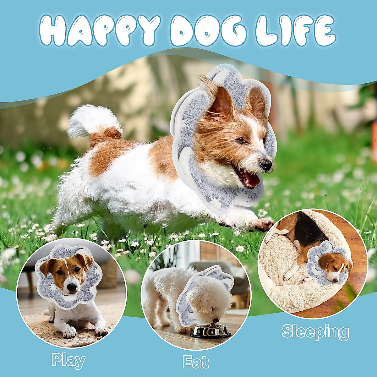 ROYALAY Luminous Soft Dog Cone for Dogs After Surgery, Adjustable Pet Recovery Collar for Large Medium Dogs and Cats, Glow in The Dark for Claming Dog, Pet Cone for Wound Care, Spay, Neuter,L