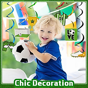 16 Pcs Soccer Birthday Party Decorations Soccer Party Supplies Include Soccer Happy Birthday Banner, Paper Cutouts, Honeycomb Centerpiece, Soccer Hanging Swirl for Boys Kids Sports Football Parties