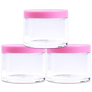 Beauticom 120g/120ml (4 Fl Oz) Thick Double Wall Leak-Proof Round Clear Plastic Jars with Flat Top Lids for Creams, Lotions, Powders, Glitters, and more… (Color: Pink Lid, Quantity: 12 Pieces)
