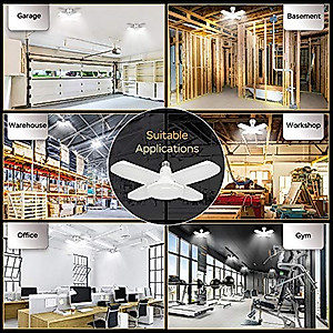 LED Basement Lights 2 Pack, Dimmable Basement Lights Ceiling LED, 60W Deformable LED Garage Light Bulb, 6000 Lumens Screw in LED Garage Light with 4 Leaf Panels, 6500K Daylight White Garage Lighting