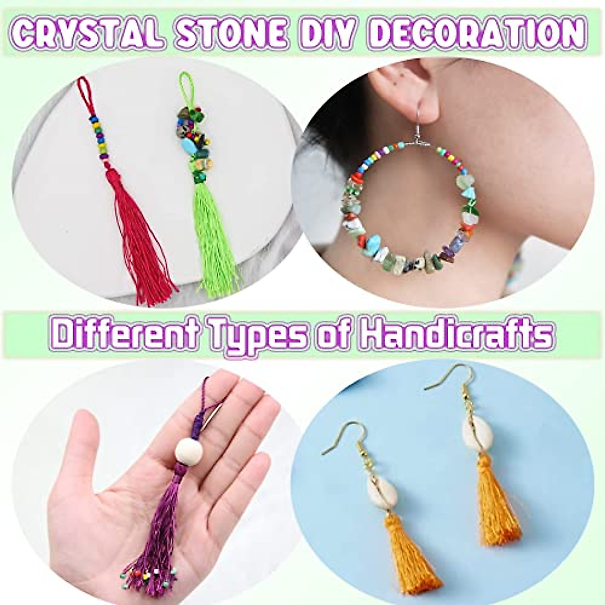 EuTengHao Natural Irregular Chips Stone Beads Gemstone Beads Kit with Tassels Wooden Beads Tiny Beads Jewelry Findings Charms Earring Hooks Beading Wire for Jewelry Making(30 Colors)