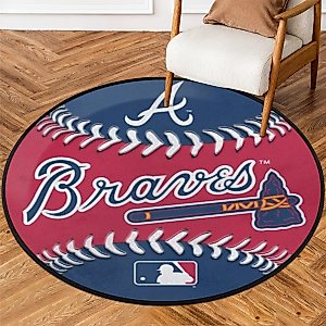 Braves Baseball Rug 3ft /36.2inch Round Area Rug Non-Slip Absorbent Carpet Adult Kids Ball Circle Rugs for Bedroom Living Room Nursery Sofa Home Decor