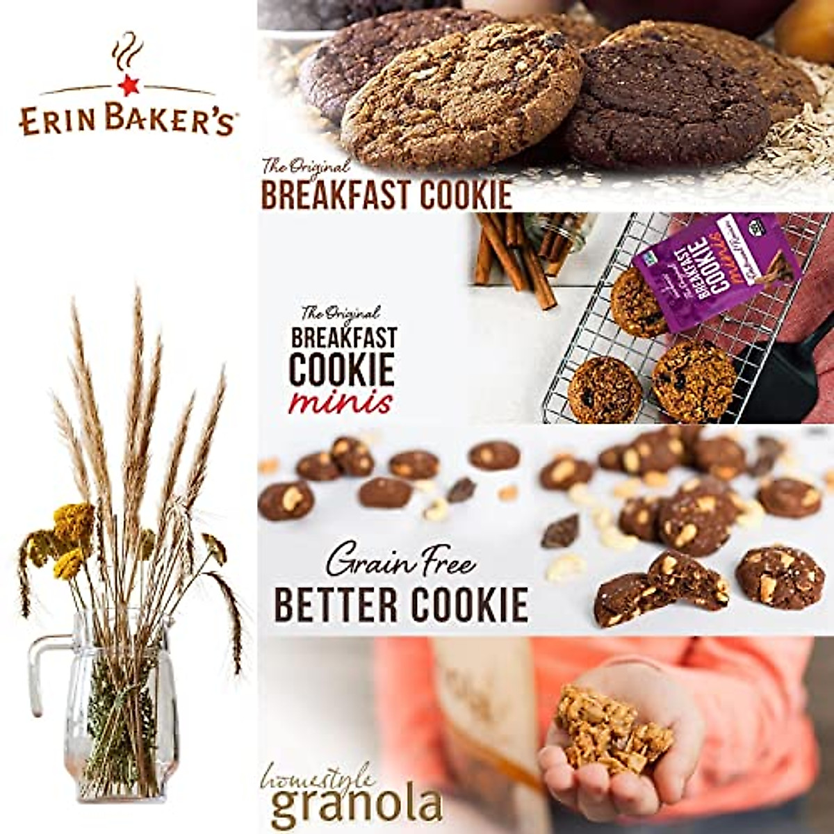 Erin Baker's Breakfast Cookies, Peanut Butter Chocolate, Whole Grain, Non-GMO, 3-ounce (Pack of 12)