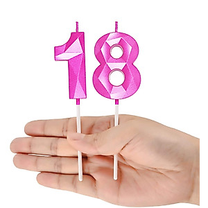 Pink Number 4 Candles and Star Heart Candles 2.76 inch Number Candles for Birthday Cakes 3D Diamond Shaped for Cake Decorations(Pink Candle 4)