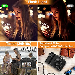 Vlogging Camera 4K 48MP Digital Camera Autofocus Cameras for Photography with 18X Digital Zoom Point and Shoot Camera with 64GB TF Card 4K Digital Camera 2 Batteries and Charger