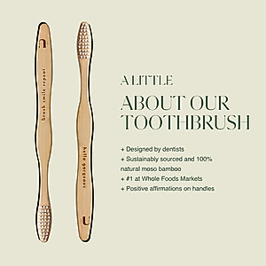 Plus Ultra 2-Pack Bamboo Toothbrush - BPA Free Soft Bristle - Dentist-Approved and All-Natural with Brush Smile Repeat and Hello Gorgeous Etched on Handles
