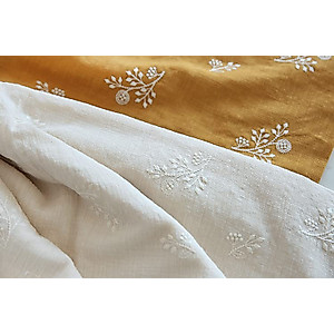 CraftDesignL Floral Cotton Embroidered Fabric,Japanese Fabric,Embroidered Fabric,Quilting Fabric,Designer Fabric,Fabric by Yard,Linen Cotton Fabric (Beige)