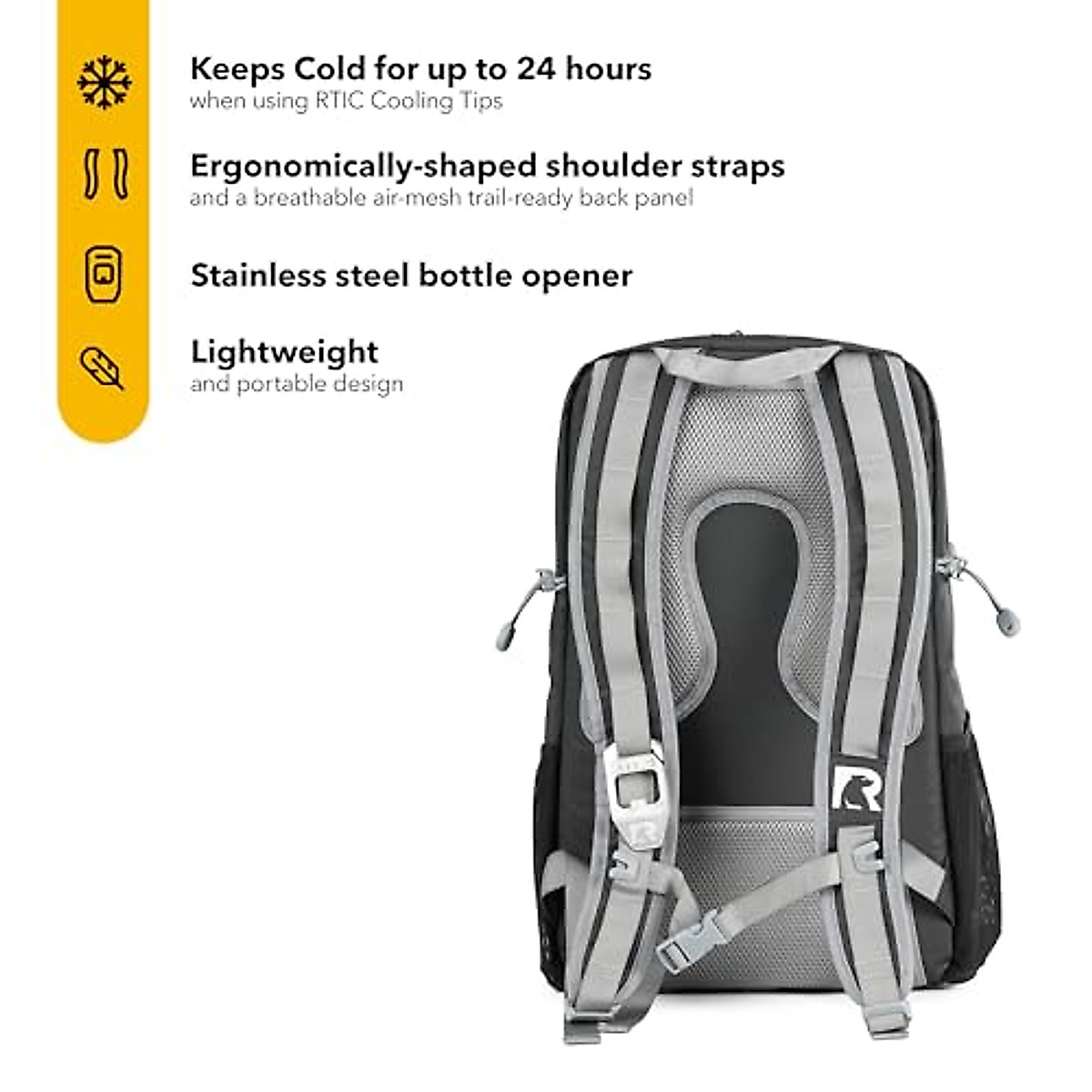 RTIC Chillout 24 Can Backpack Cooler Insulated Portable Soft Cooler Bag for Lunch, Beach, Drink, Beverage, Travel, Camping, Picnic, Car, Hiking, Black/Graphite