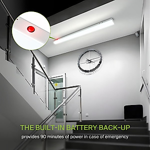 ASD 4ft LED Linear Strip Light Fixture with Emergency Battery Backup - 22W-44W 5853LM Linkable LED Shop Light - 3500K-5000K Adjustable Dimmable Commercial Ceiling Light Fixture - UL DLC