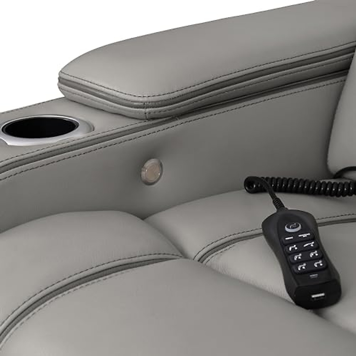 Armen Living Octavia Modern Zero Gravity Power Reclining Heated Massage Sofa, 86" Wide, Silver and Gray Top Grain Leather