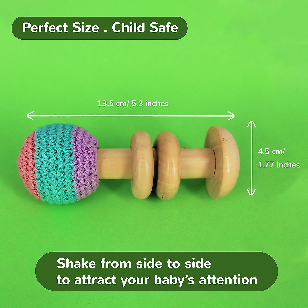 Shumee Crochet Handmade Wooden Rattle for Babies - Perfect Montessori Toys|Grasping Teething Toy for Babies, Wooden Ring Rattle Teether Chew Wood Beads Rattling Teething Gym Toys|Baby Birthday Gifts