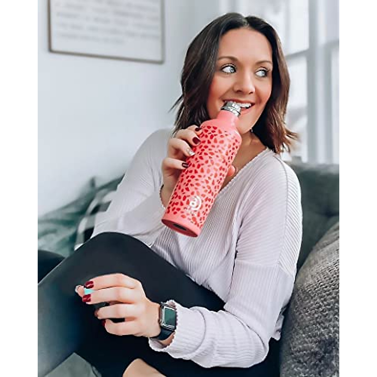 Holabear Metal Water bottle for Women,Insulated Double Wall Stainless Steel Thermos for Hot and Cold Drinks,17oz/500ml Sport Outdoor Tumbler Pink