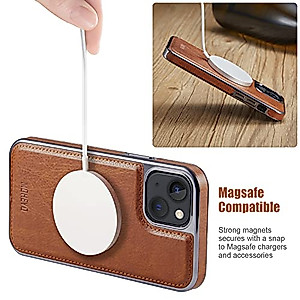 MOHEYO Designed for iPhone 14 Plus Case Removable Wallet Card Holder Magnetic Compatible with MagSafe Slim Thin Vegan Leather Cover (Brown)