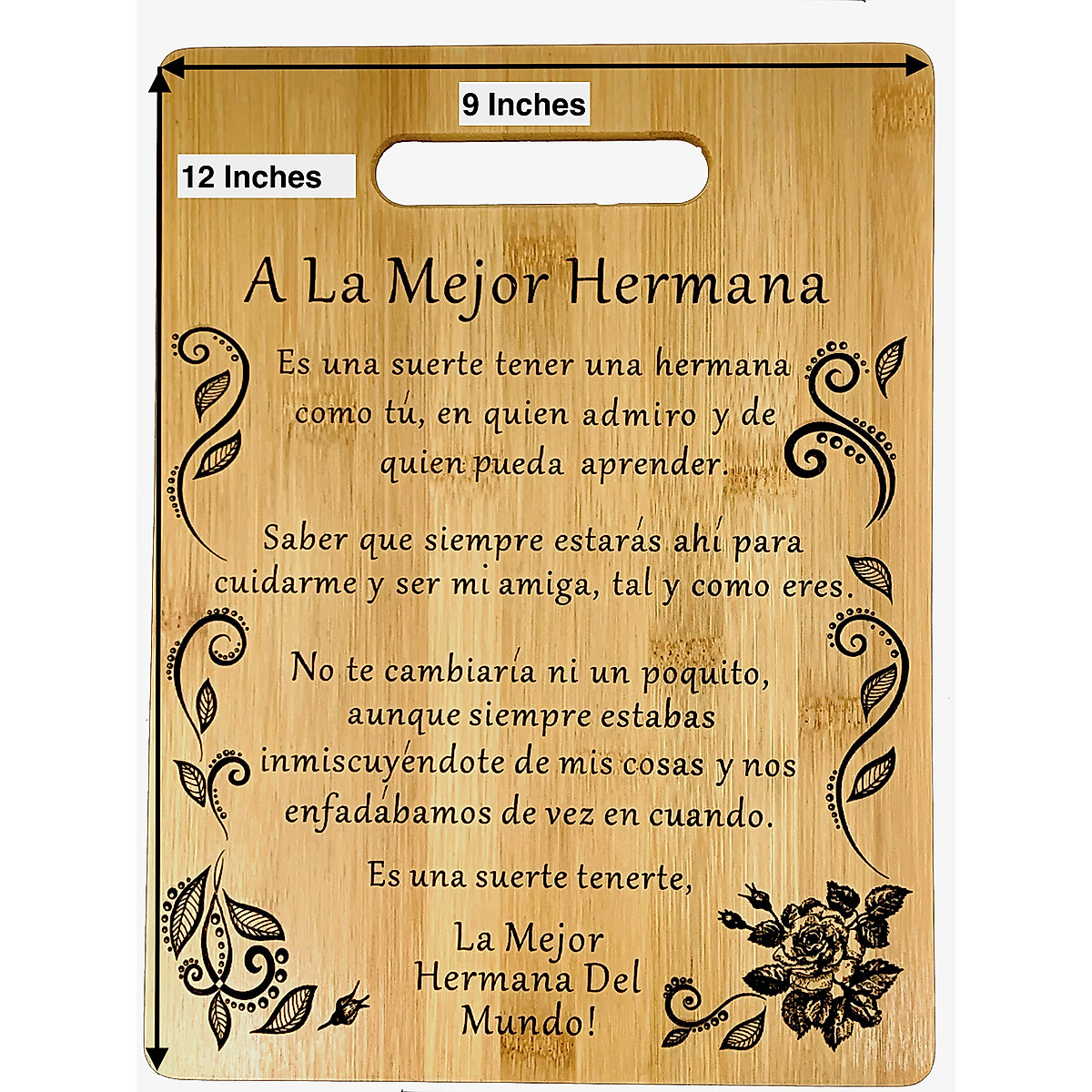 Regalo para Hermana: Tabla de cortar de bambú grabada (22 x 30 cm) Gift for Sister-Engraved bamboo cutting board 9"x12"