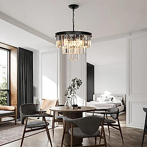 Weesalife Black Crystal Chandeliers for Dining Room Lights Fixtures, 9 Lights Modern Contemporary Chandeliers for Bedroom, 3-Tier Round Crystal Chandeliers for Living Room Entryway Kitchen island
