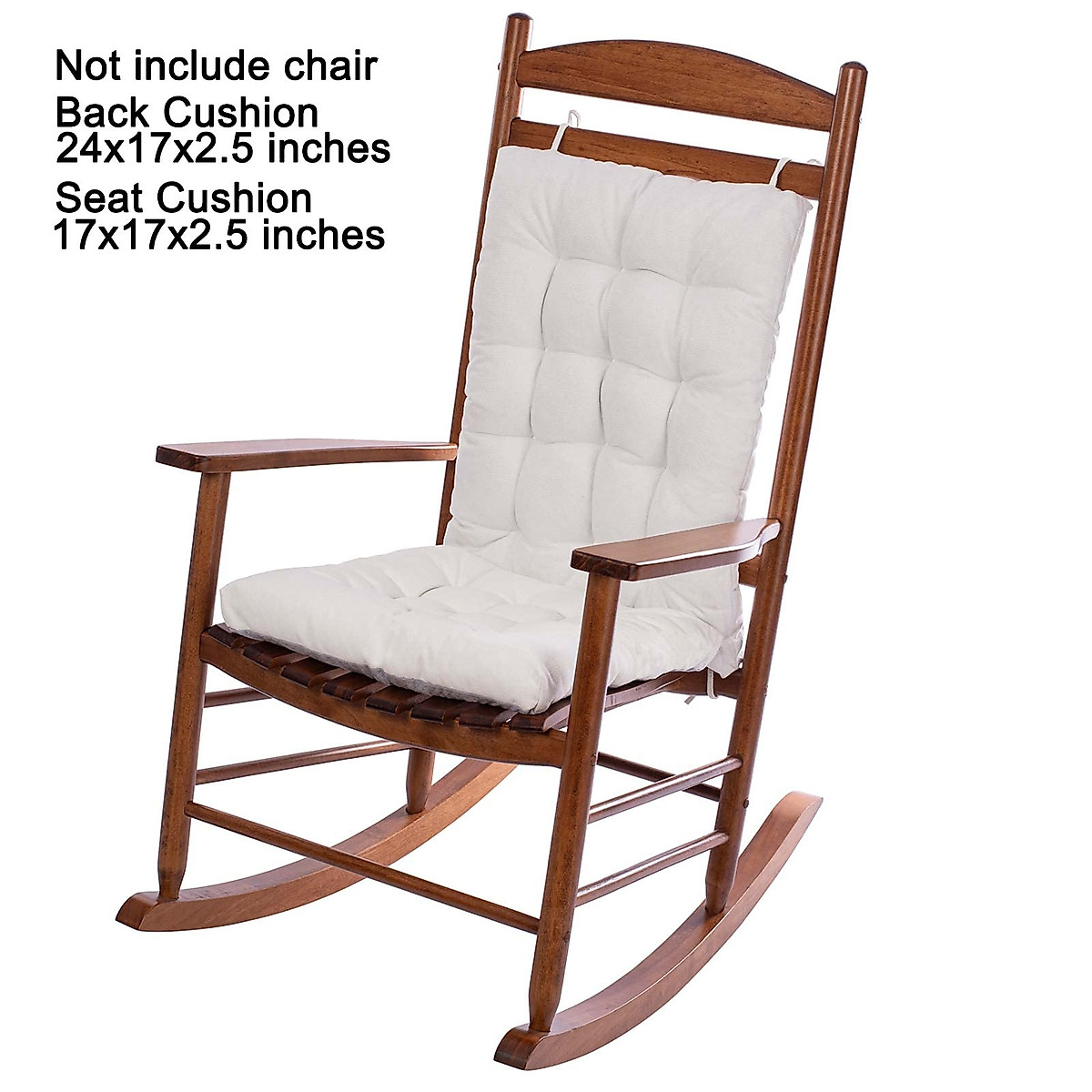 POMIU Rocking Chair Cushion, Chair Cushions, Premium Tufted Back and Seat Cushion Non Skid Slip, Chair Pads for Indoor Home, Kitchen, Desk Chair, Dining Chairs (Ivory White, Fabric 1)