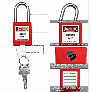 Lockout Tagout Lock 5pcs Set Loto Product Safe Padlocks for Lock Out Tag Out Stations and Devices (Red, Key Alike)
