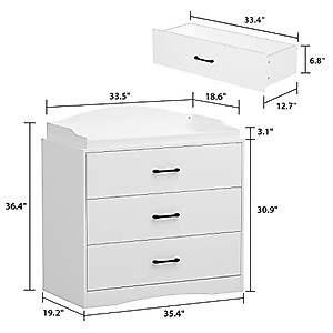 FUFU&GAGA Small Modern Wood Nursery Storage Dresser Chest with Wide Table Top & 3 Drawers, Wide Storage Space Functional Organizer