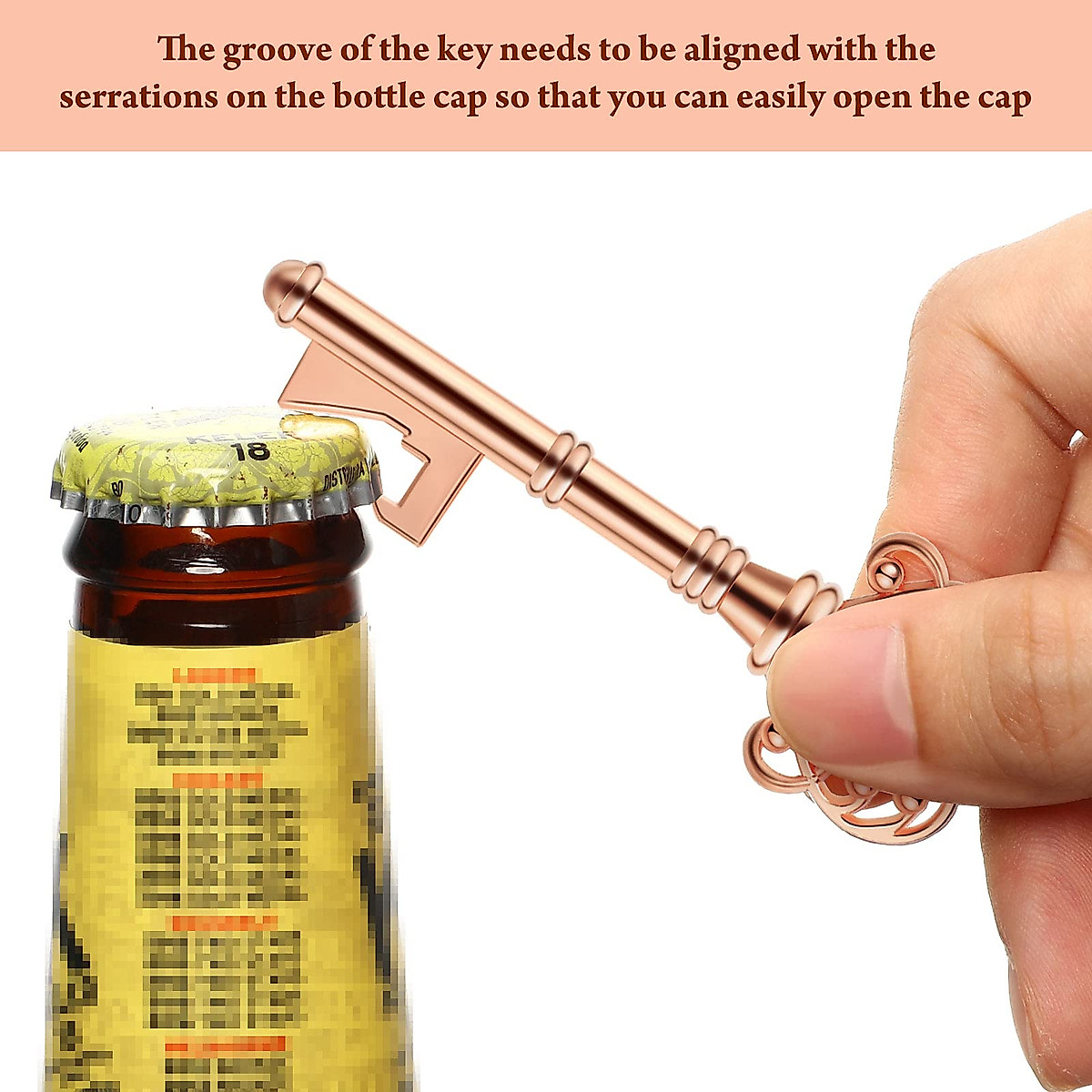 60 Pieces Key Bottle Opener with 60 Pieces Tag Rose Gold Skeleton Key Bottle Opener 4 Styles Include Crown, Heart, Sun Flower and Rose with 6 Rolls Ribbons for Wedding Bridal Shower Party Favor Gifts