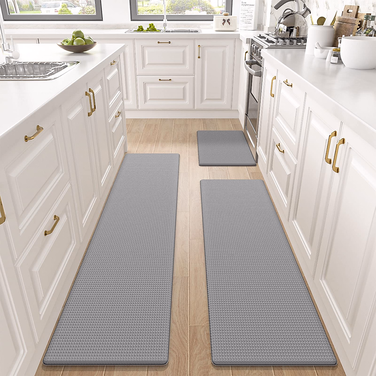 DEXI Kitchen Rugs and Mats Cushioned Anti Fatigue Comfort Runner Mats for Floor Rugs Waterproof Standing Rugs Set of 3,17"x29"+17"x59"+17"x79" Grey