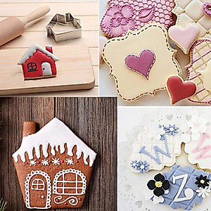 House Cookie Cutters Set, 5 Pieces Stainless Steel House Shape Cookie Cutter Plaque Frame Pastry Key Biscuit Cookie Cutter Kit Gingerbread for Chocolate Candy Cake Decor (House)