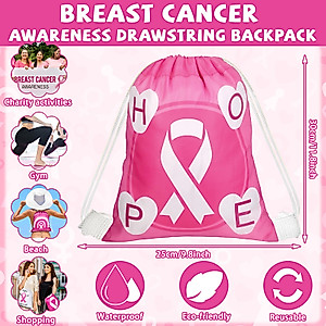 Paterr 36 Pcs Breast Cancer Awareness Drawstring Backpack 11.8'' x 9.8'' Pink Ribbon Polyester Drawstring Bags Hope Fight Sport Gym Sackpack for Women Travel Storage Accessories, White and Black
