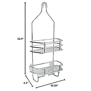 Bath Bliss Shower Head Caddy, Suction Cup Backing, 2 Tier Shelving & 6 Accessory Hooks, Chrome