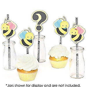 What Will It Bee - Paper Straw Decor - Gender Reveal Striped Decorative Straws - Set of 24